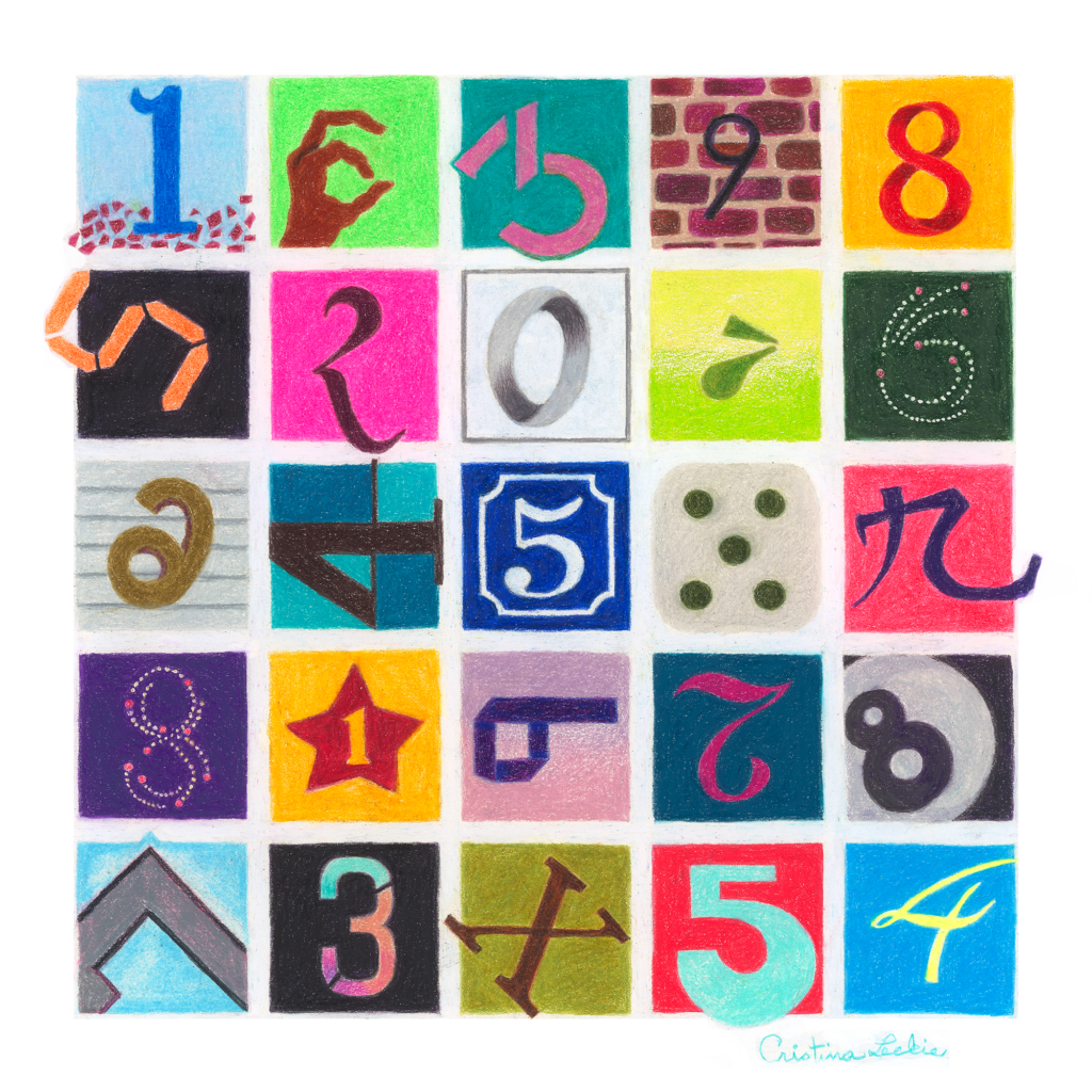 5x5 Whimsical Abstract - Numbers - Cristina Leckie Art